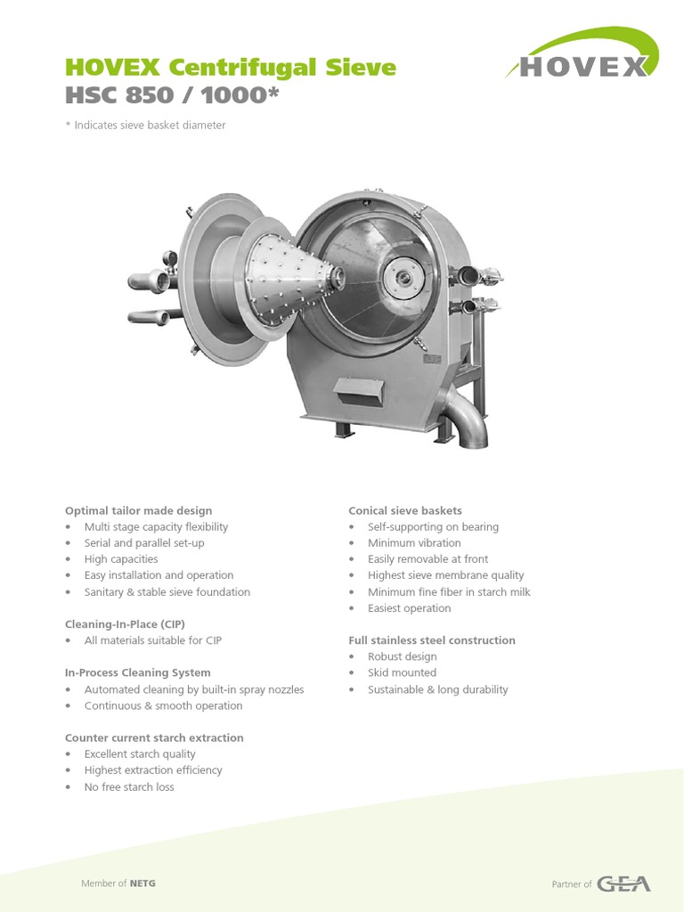 HOVEX Centrifugal Sieve HSC 850/1000 | PDF
