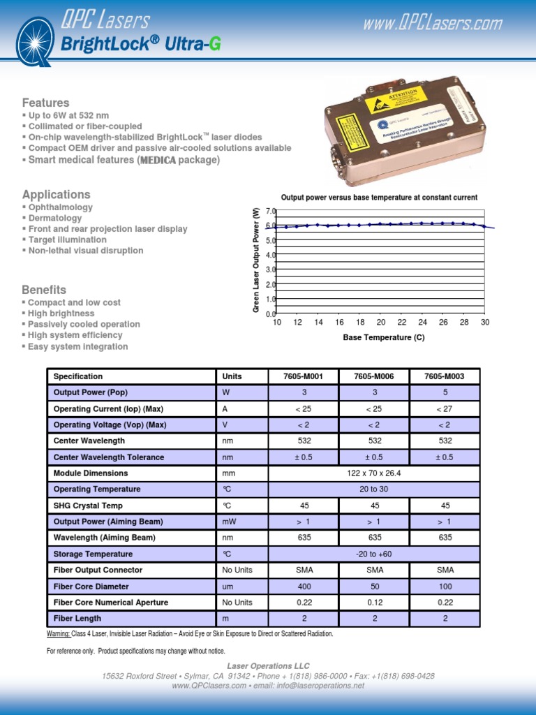 532nm 6W Fiber Coupled Module QPC Laser Operations | PDF | Laser ...