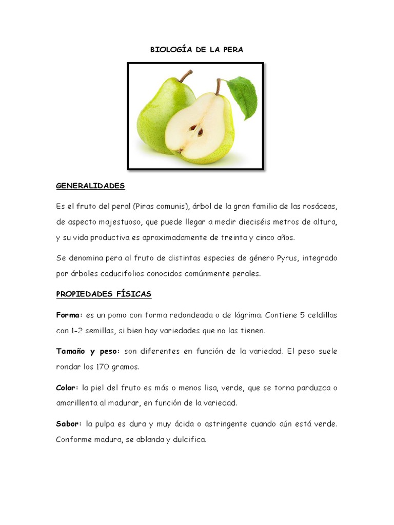 Biología de La Pera | Potasio | Fruta