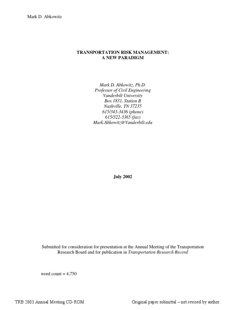 Transportation Risk Management | PDF | Risk Management | Emergency ...