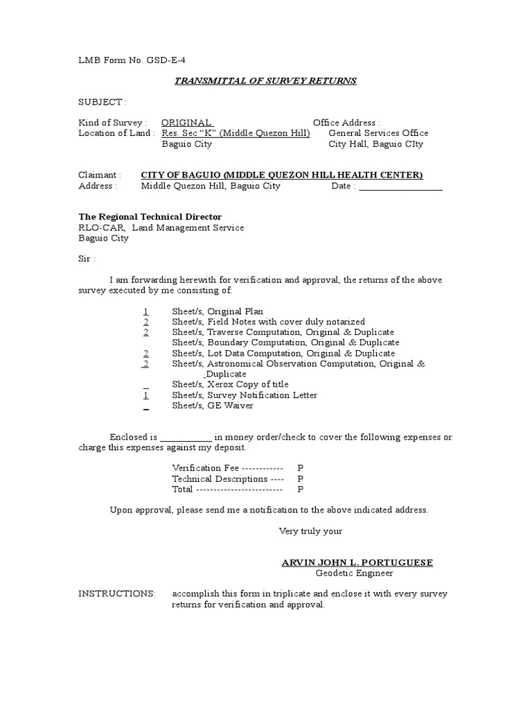 Transmittal of Survey Returns-Pvt | PDF