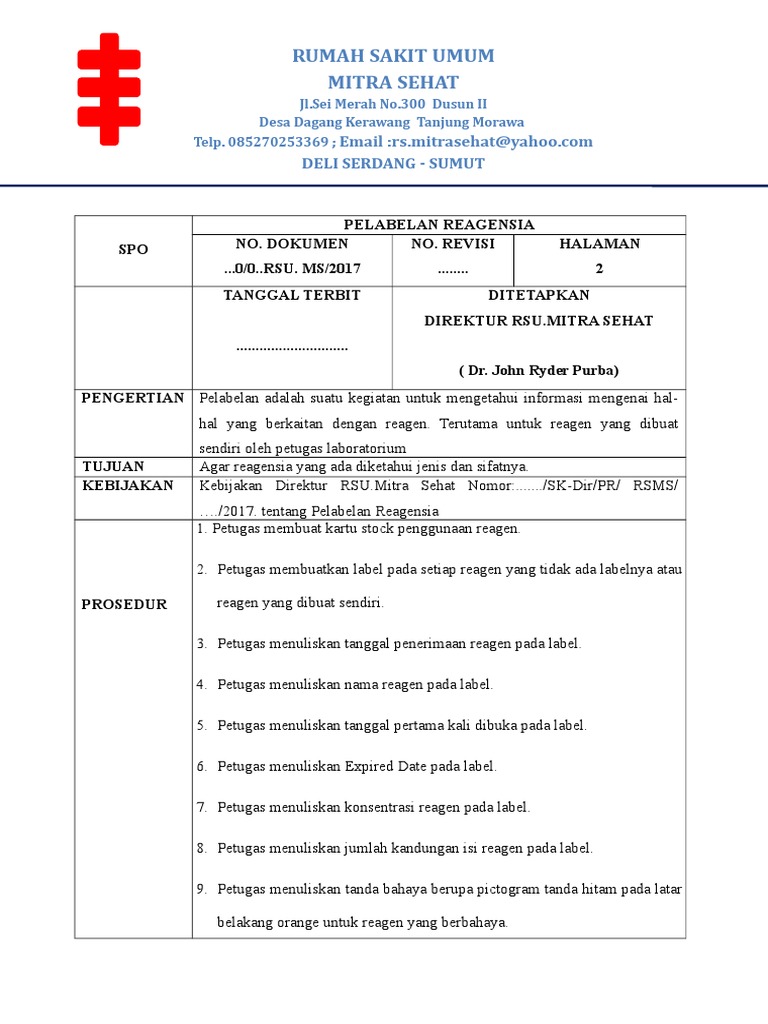 Standar Pelabelan Reagen di Laboratorium RSU Mitra Sehat | PDF