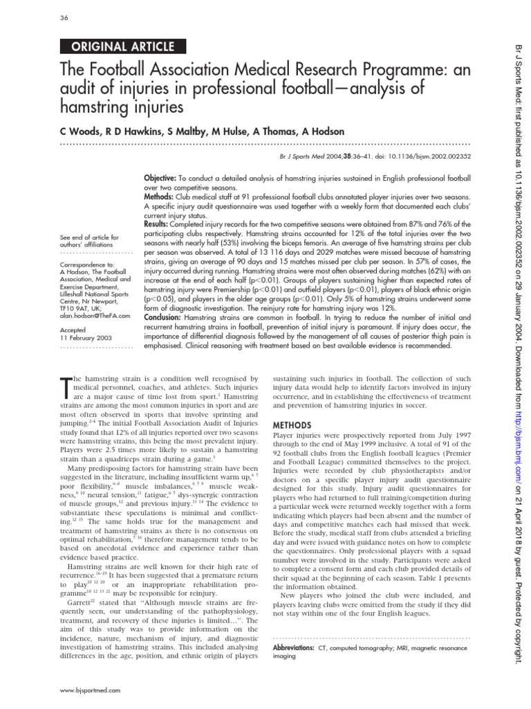 The Football Association Medical Research Programme: An Audit of ...
