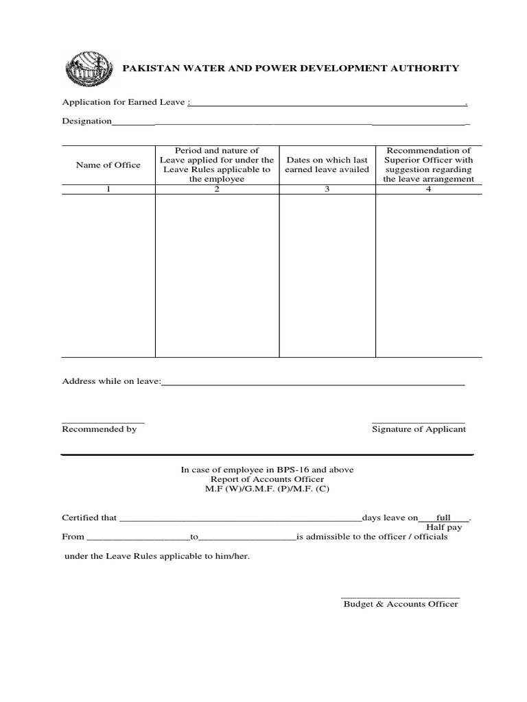 Earned Leave Form