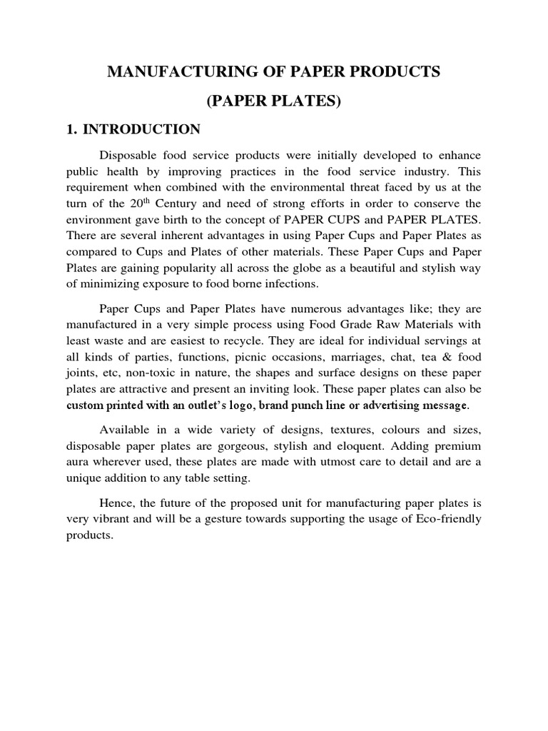 Project Profile Paper Plates | PDF | Paper | Foods