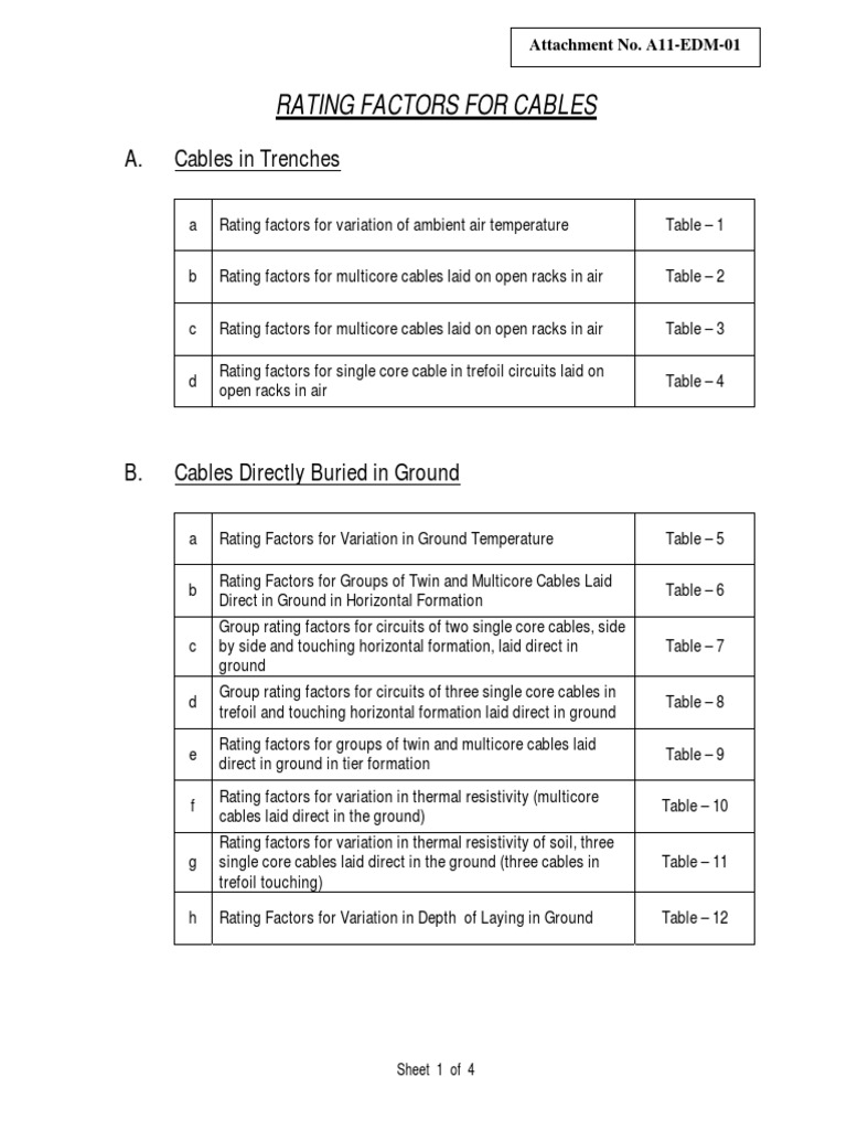 Rating Factors For Cables: A. Cables in Trenches | PDF | Manufactured ...