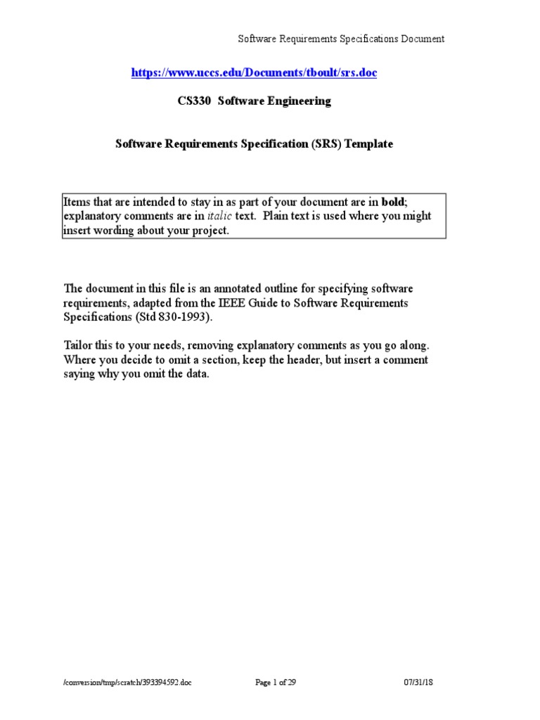 Srs Template Application Programming Interface Specification Technical Standard 