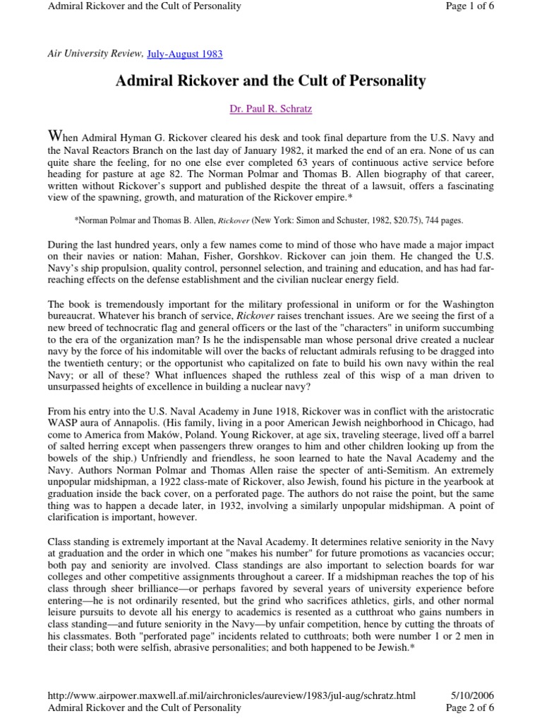 Admiral Rickover and The Cult of Personality | PDF