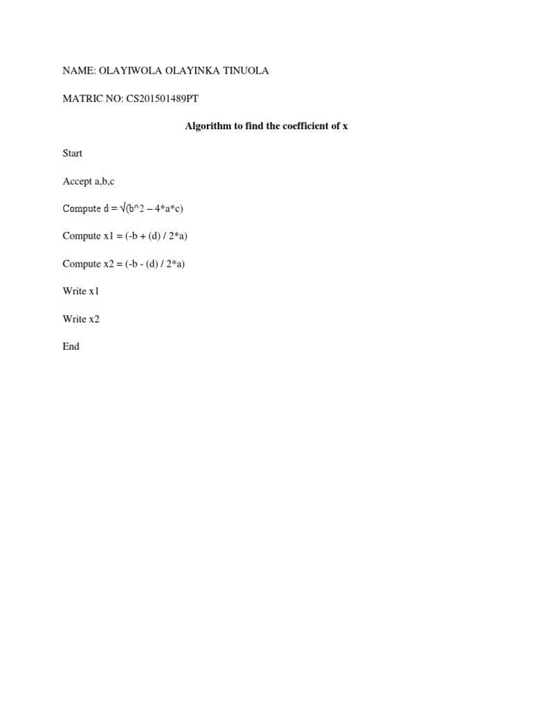 Algorithm To Find The Coefficient of X | PDF