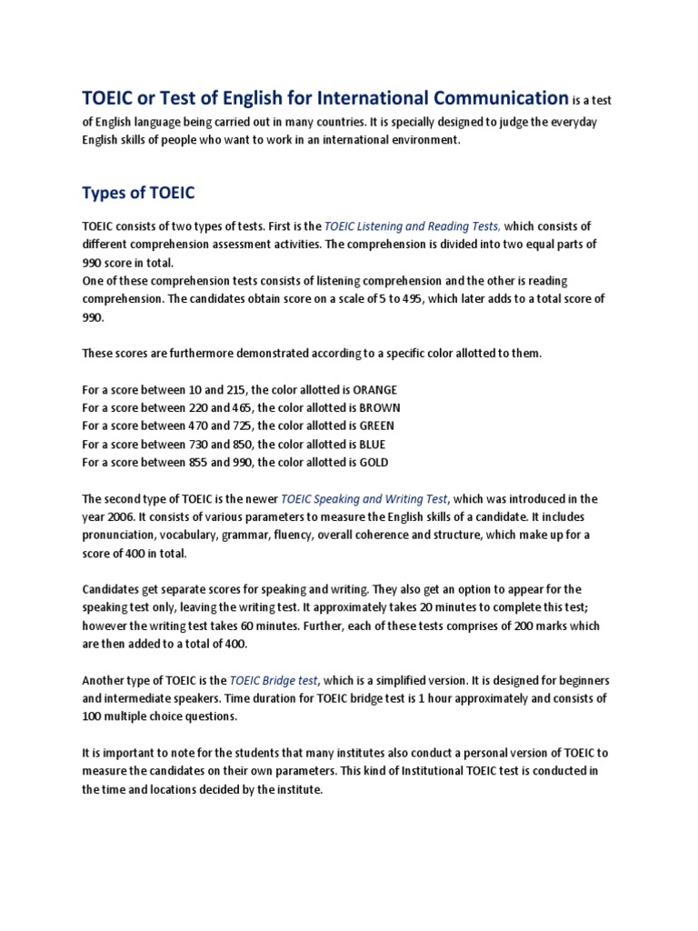Toeic User Appreciation Guide For Resume | PDF | Reading Comprehension ...