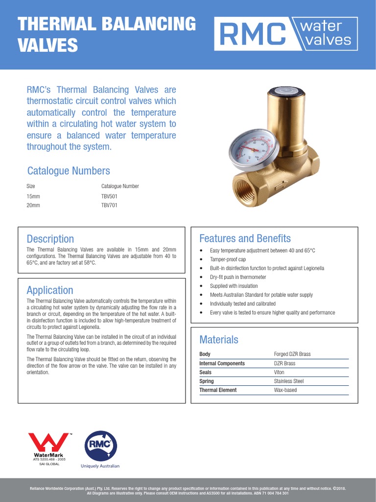 RMC Thermal Balancing Valves | Valve | Water Heating
