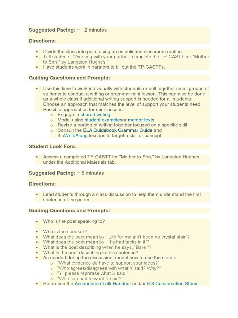 Mother To Son... Guide LP | PDF | Conversation | Mentorship