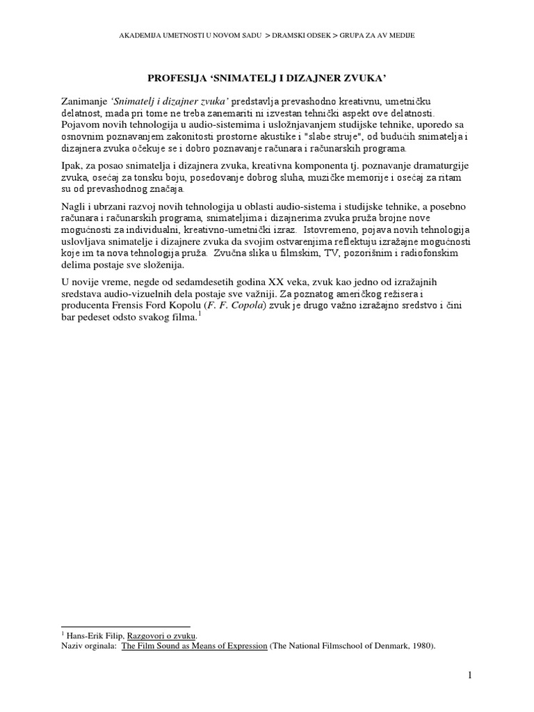 Uvod U Snimanje Zvuka Podsetnik PDF | PDF