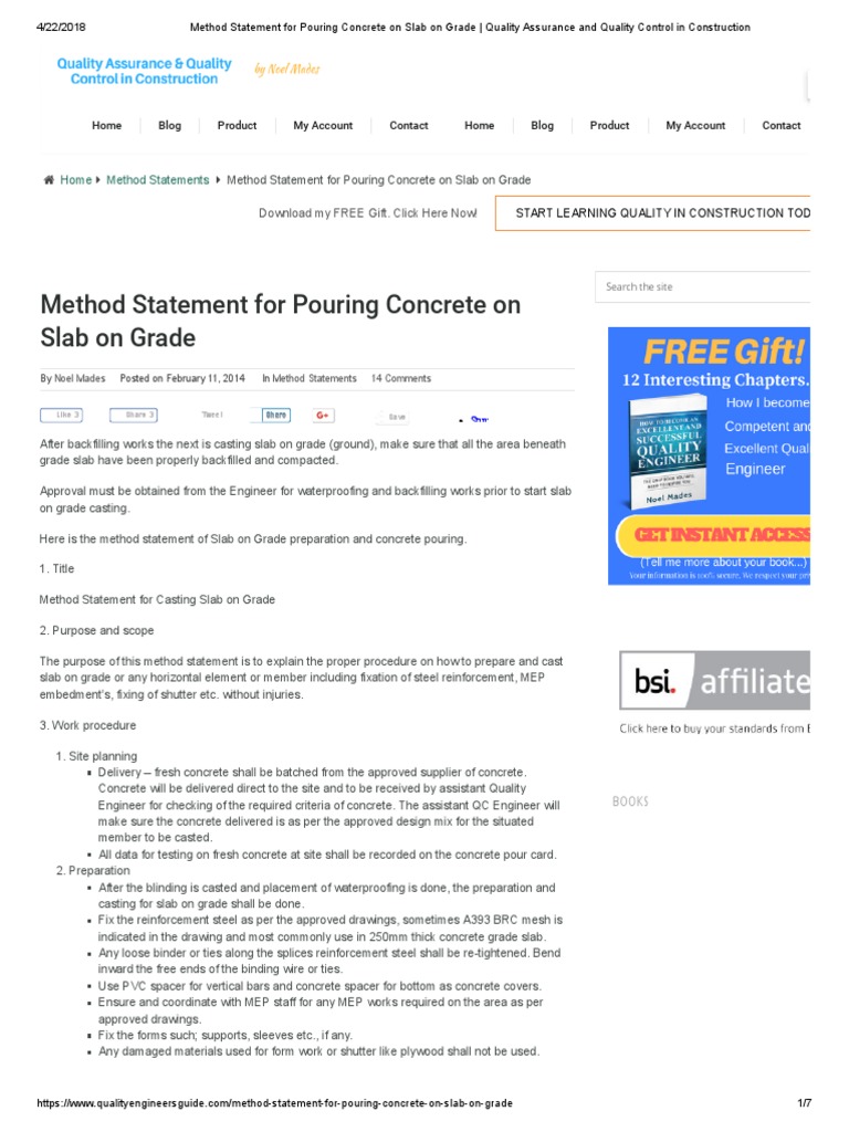 Method Statement for Pouring Concrete on Slab on Grade _ Quality ...
