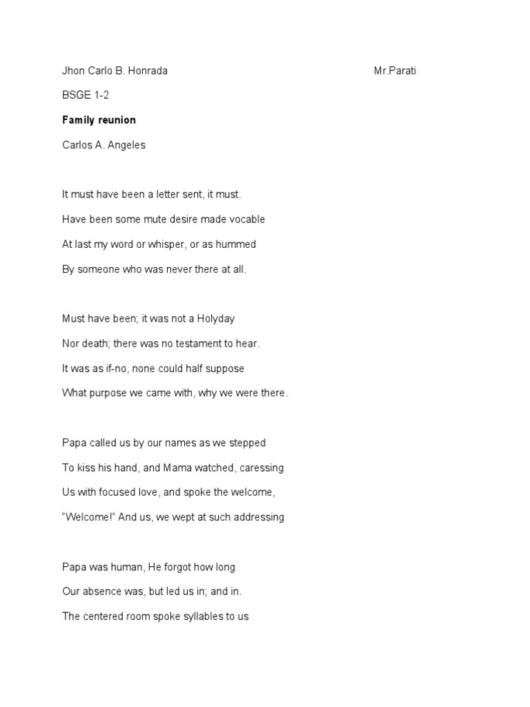 Family Reunion: A Poem by Carlos Angeles | PDF | Poetry