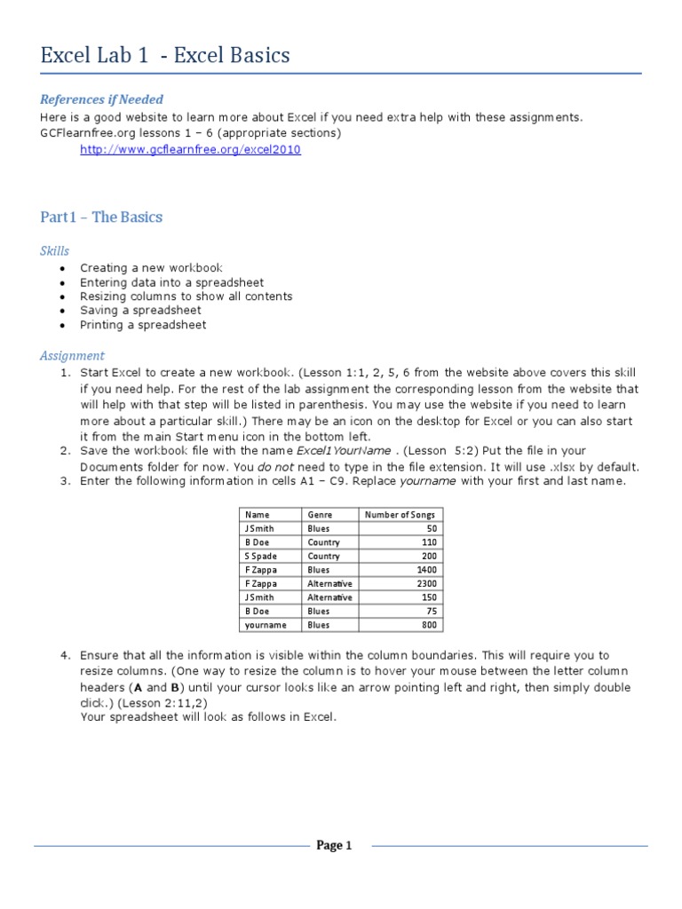 Excel - Lab - 1 - Basics | PDF | Spreadsheet | Microsoft Excel