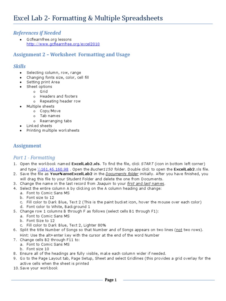 Excel - Lab - 2 - Formatting and Multiple Worksheets | PDF | Microsoft Excel | Application Software