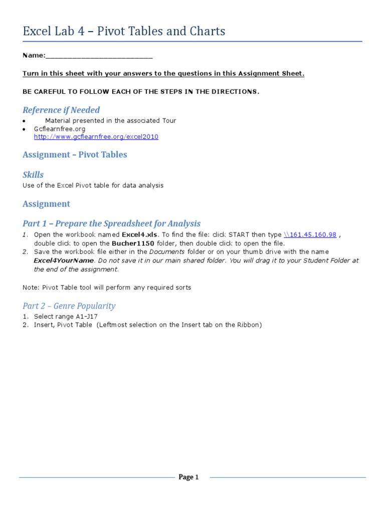Excel Pivot Tables and Charts Lab | PDF | Spreadsheet Software ...