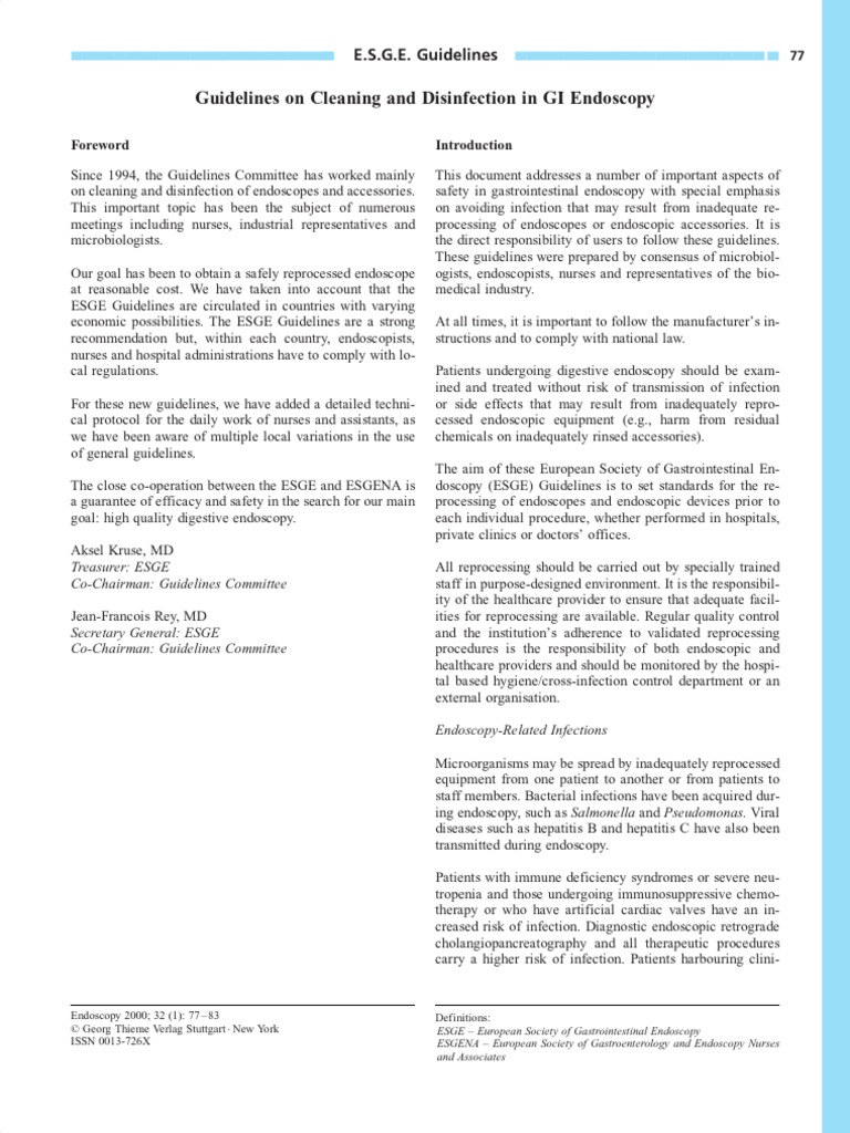 Guidelines On Cleaning and Disinfection in GI Endoscopy: E.S.G.E ...