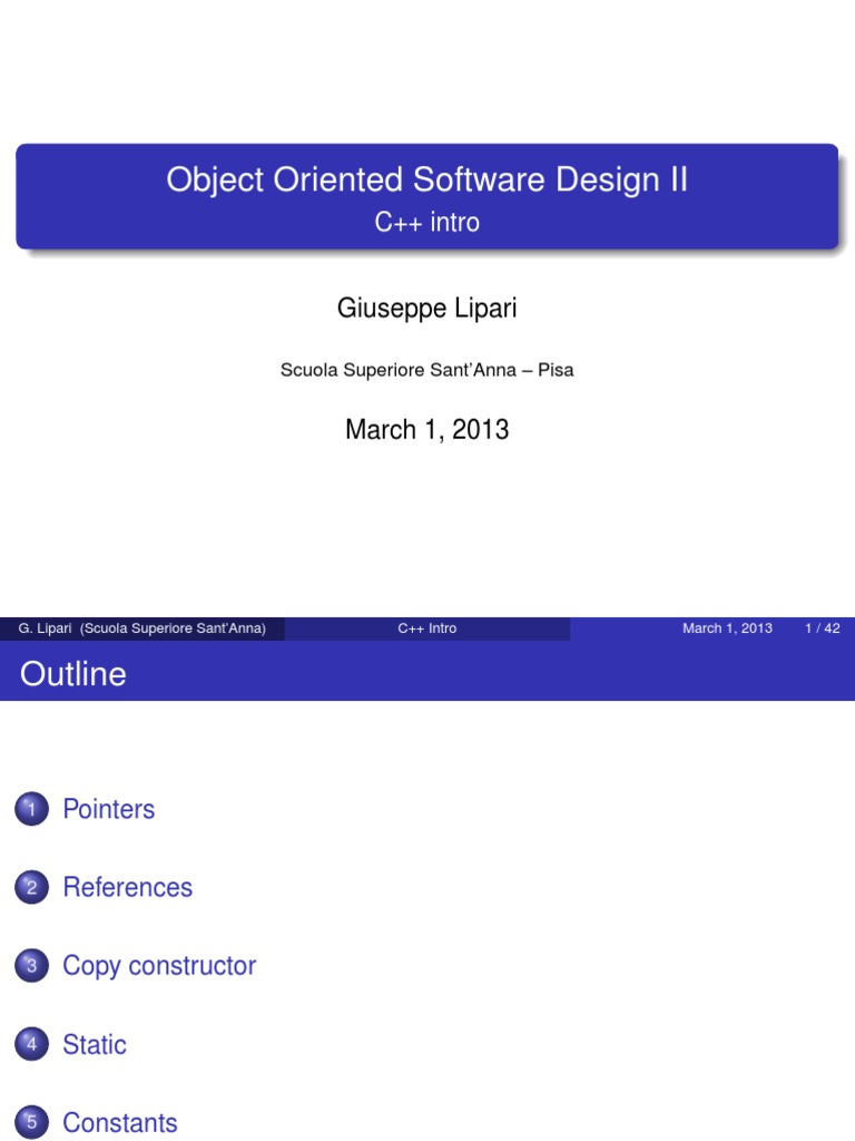 Object Oriented Software Design II: C++ Intro | PDF | Constructor (Object Oriented Programming ...