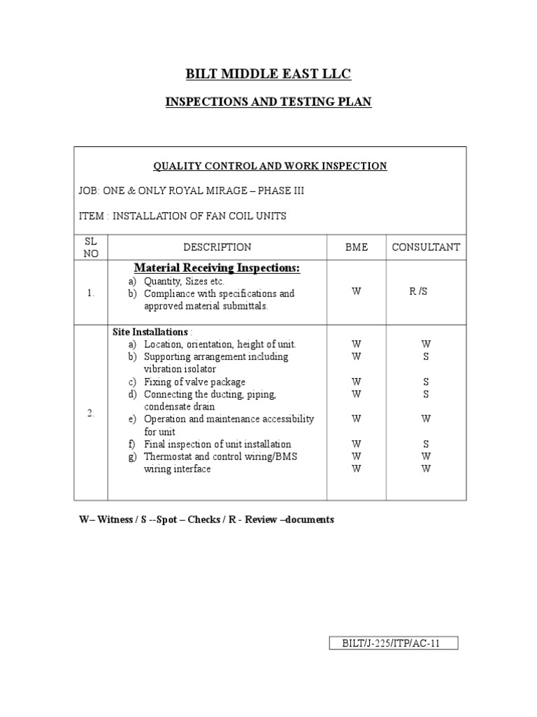Bilt Middle East LLC: Inspections and Testing Plan | PDF