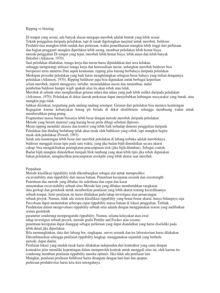 Efisiensi Ripping vs Blasting | PDF