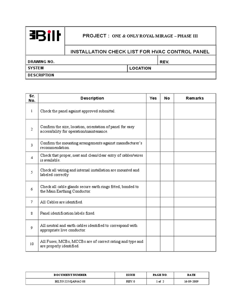 Check List-Control Panel | PDF | Electrical Wiring | Electrical Equipment