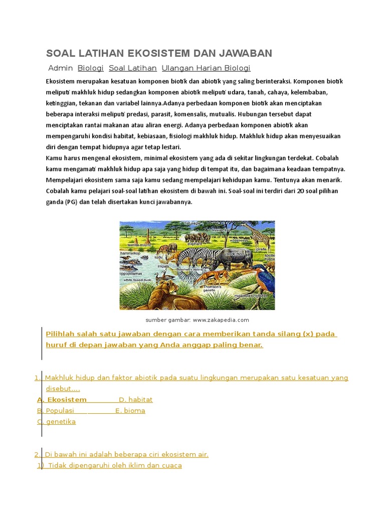 Soal Latihan Ekosistem Dan Jawaban Pdf