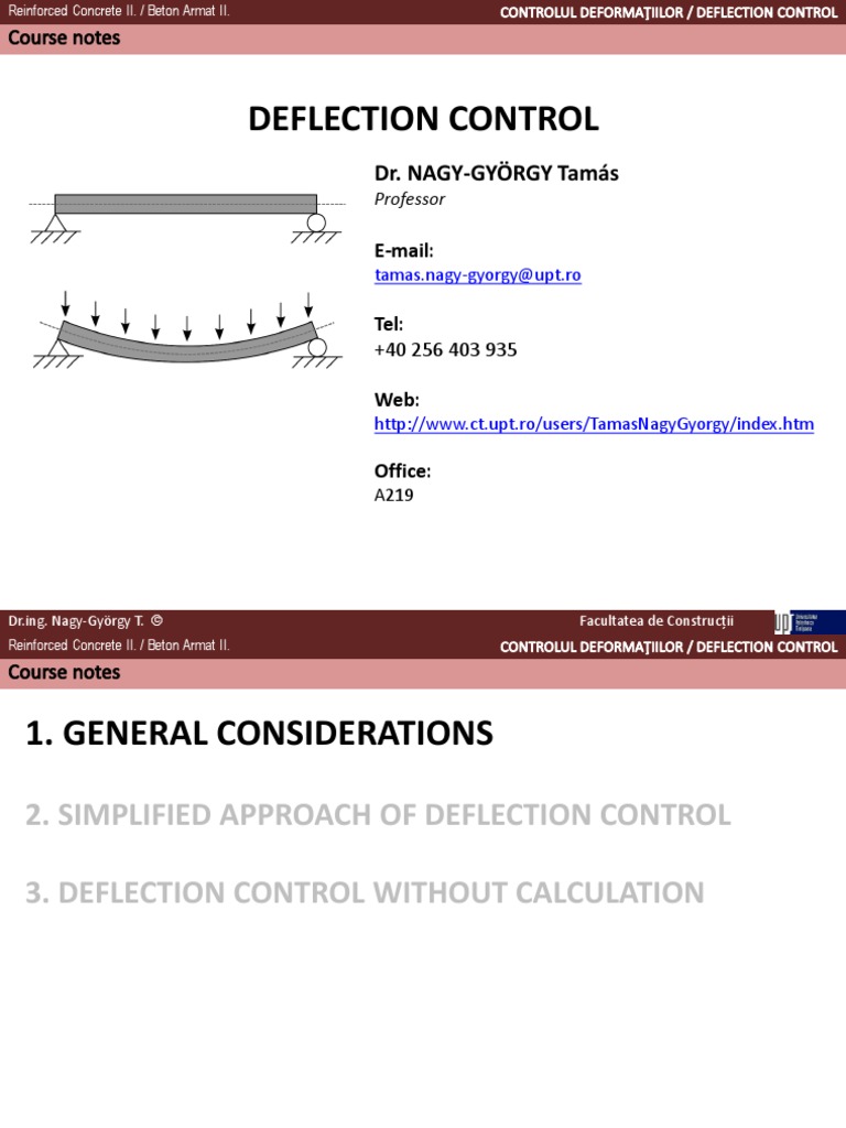 Deflection Control: Dr. NAGY-GYÖRGY Tamás | PDF | Bending | Reinforced ...