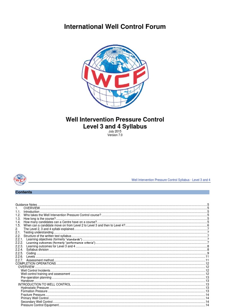 IWCF Drilling Well Control Syllabus - Level 3 and 4 | PDF | Chemical Engineering | Fuel Production