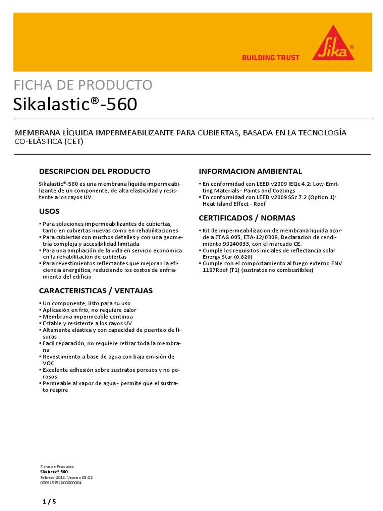 Sikalastic 560 | PDF | Humedad | Agua