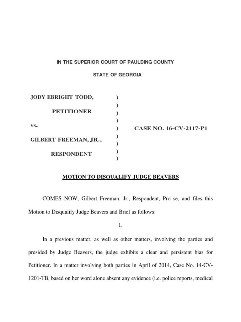 Motion To Disqualify Judge Tonny S. Beavers - Redacted | PDF | Ex Parte ...