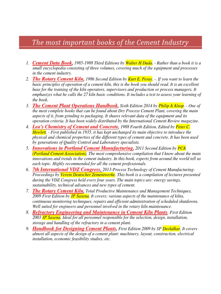 The Most Important Books of The Cement Industry | PDF | Cement | Concrete