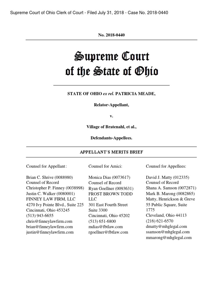 Meade v. Bratenahl Ohio Supreme Court Merits Brief | PDF | Judgment ...