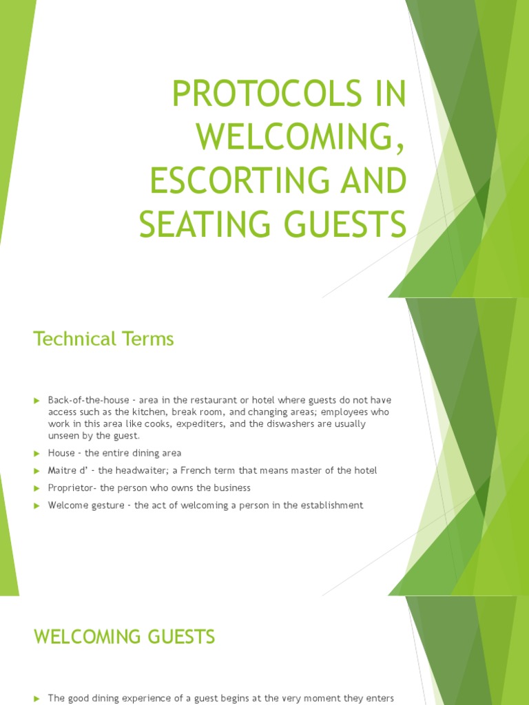Protocols in Welcoming, Escorting and Seating Guests | PDF
