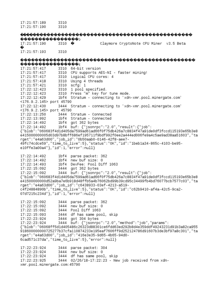 Claymore CryptoNote CPU Miner Log File Documenting XDN Mining Activity | PDF | Office Equipment ...
