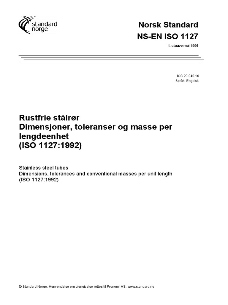 Iso 1127 PDF | PDF | Engineering Tolerance | International Organization For Standardization