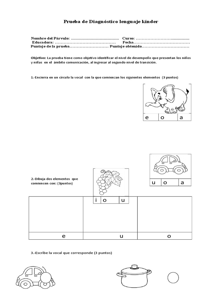 Prueba Diagnóstica de Lenguaje Kínder | PDF