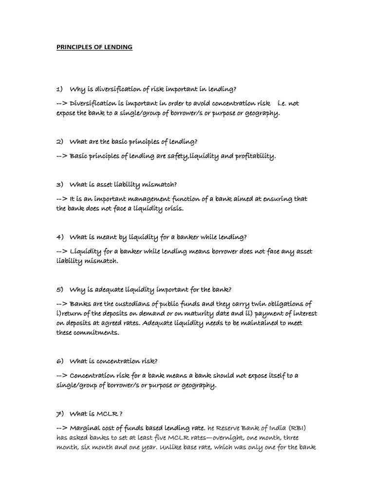 Principles of Lending | PDF