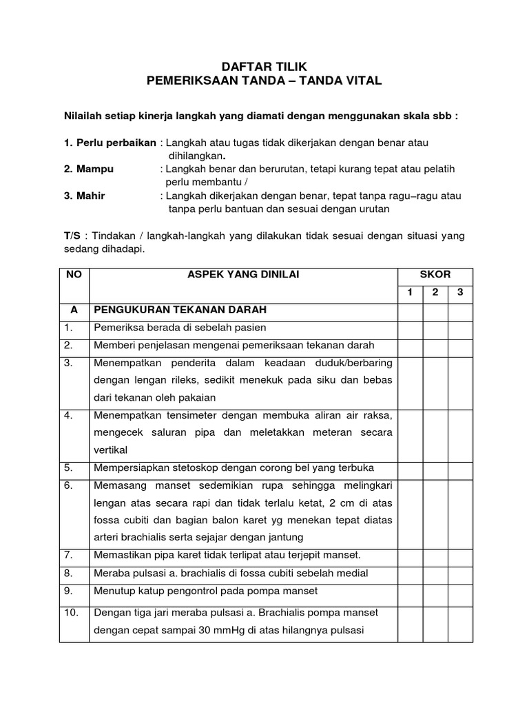 Daftar Tilik Pemeriksaan TTV | PDF