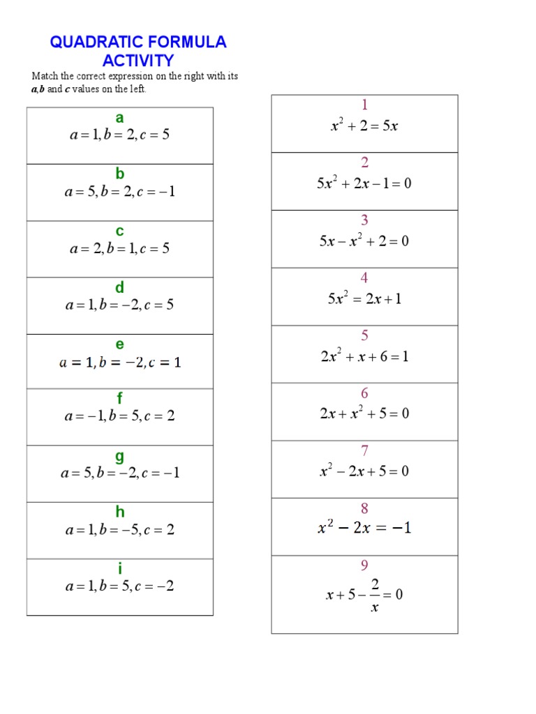 Quadratic Formula Activity | PDF