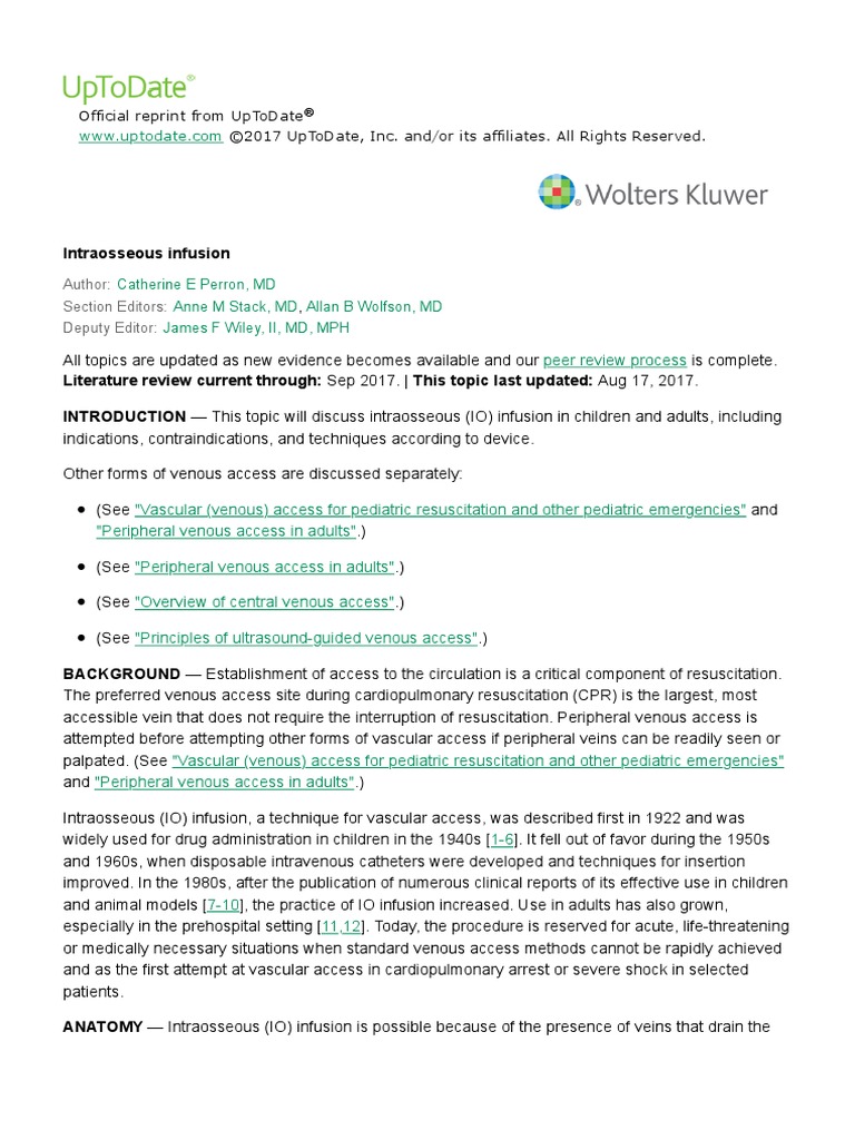 Intraosseous Infusion - UpToDate | PDF | Intravenous Therapy ...