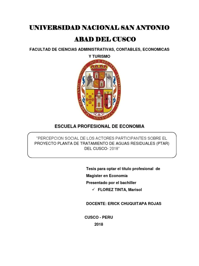 Percepción Social PTAR Cusco 2018 | PDF | Bienestar | Tratamiento de ...