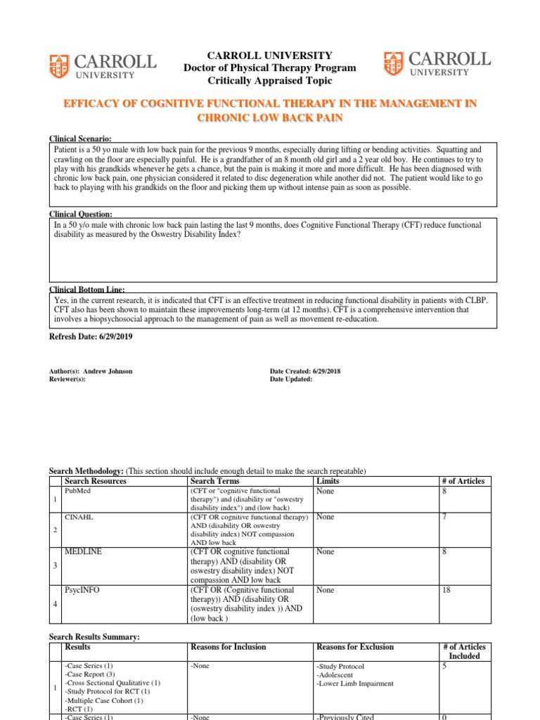 CAT On The Management of Chronic Low Back Pain Through CFT | PDF | Low ...