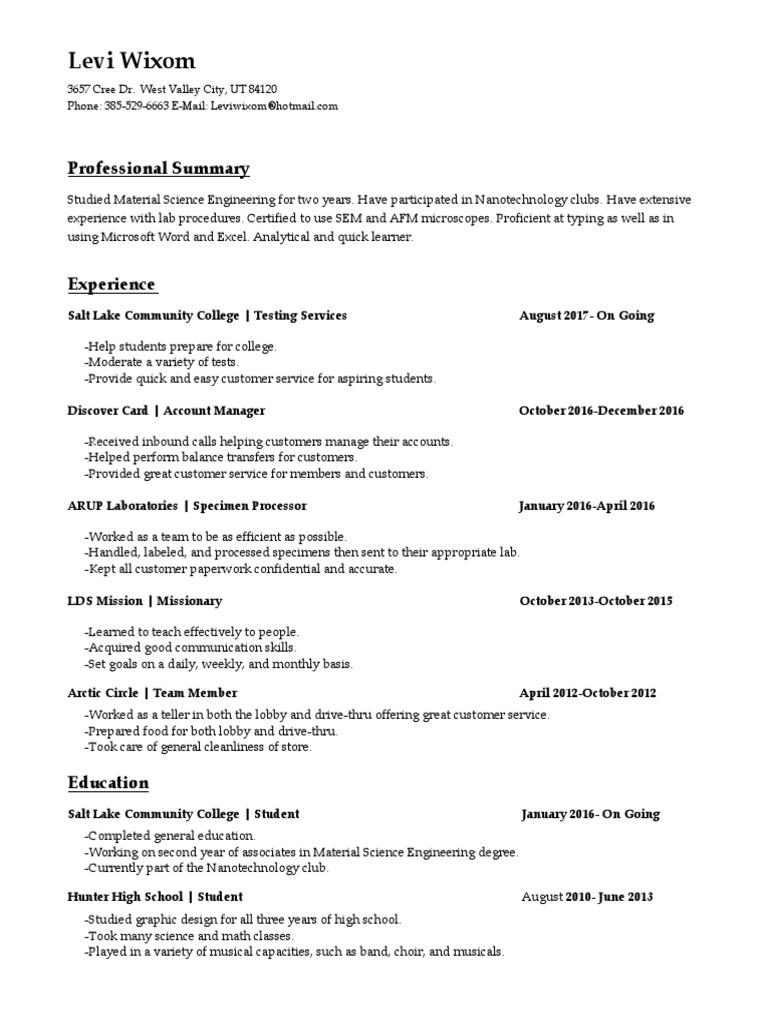 Levi Wixom Resume | PDF
