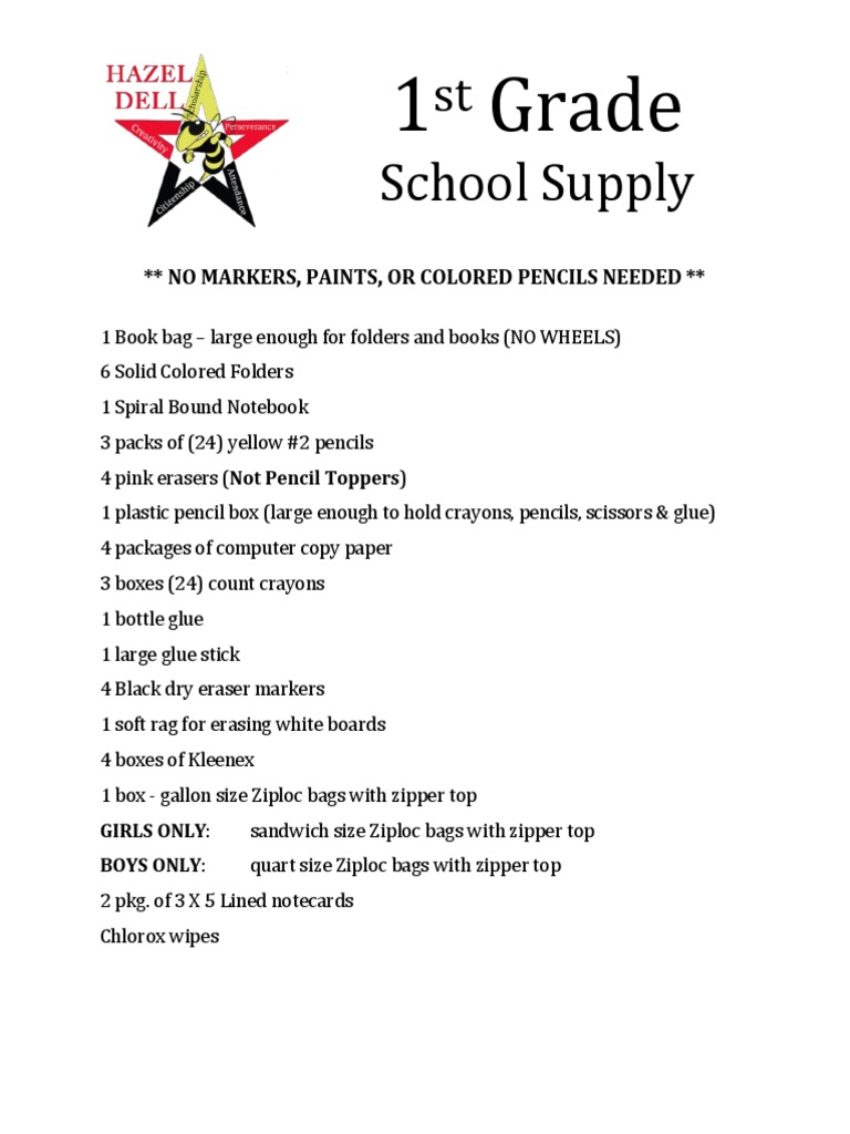 School Supply List: 1 Grade | PDF
