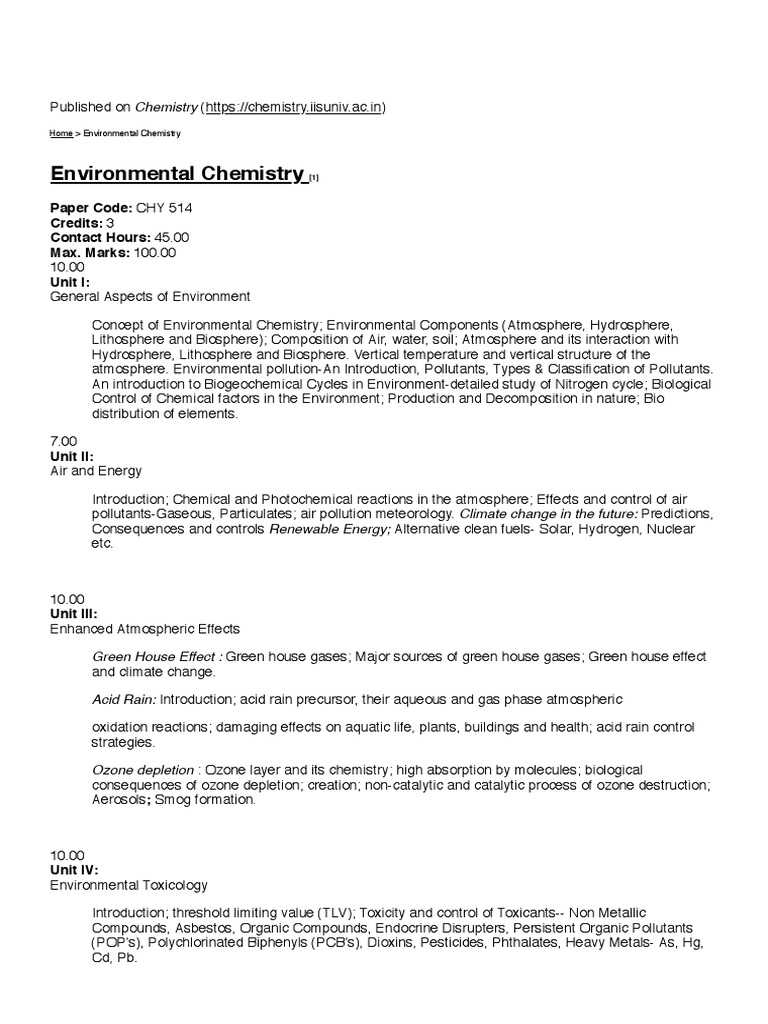 Environmental Chemistry | PDF | Atmosphere Of Earth | Ozone