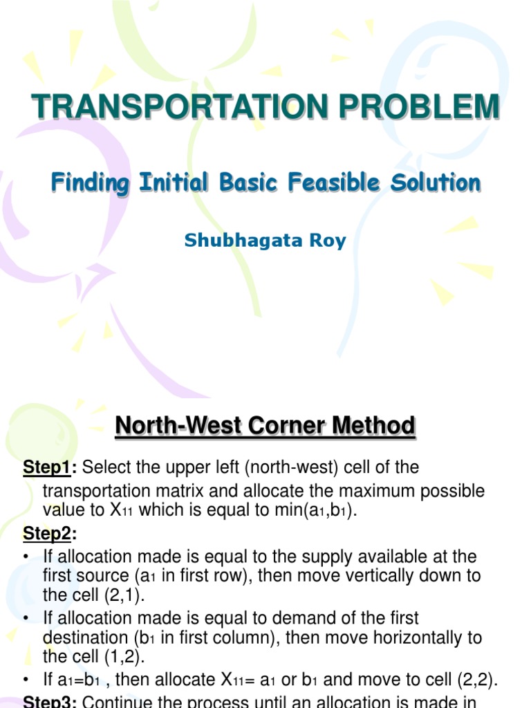 Transportation Problem - Finding Initial Basic Feasible Solution | PDF | Numerical Analysis ...