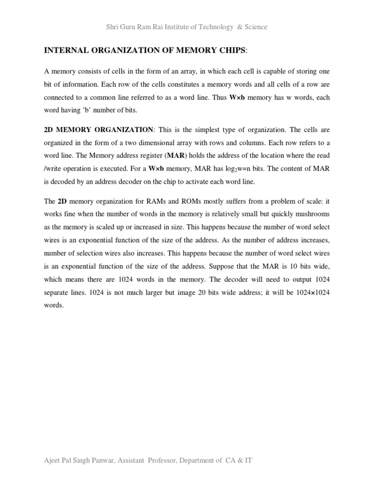 Internal Organization of Memory Chips PDF | PDF | Random Access Memory ...