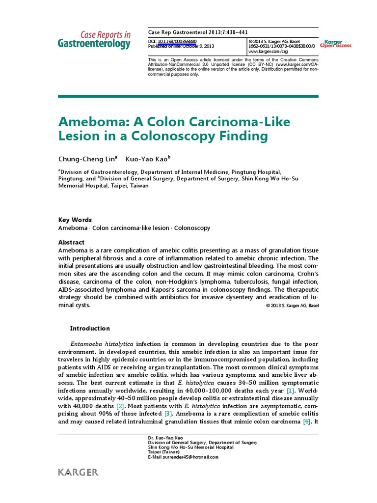 Ameboma: A Colon Carcinoma-Like Lesion in A Colonoscopy Finding | PDF ...